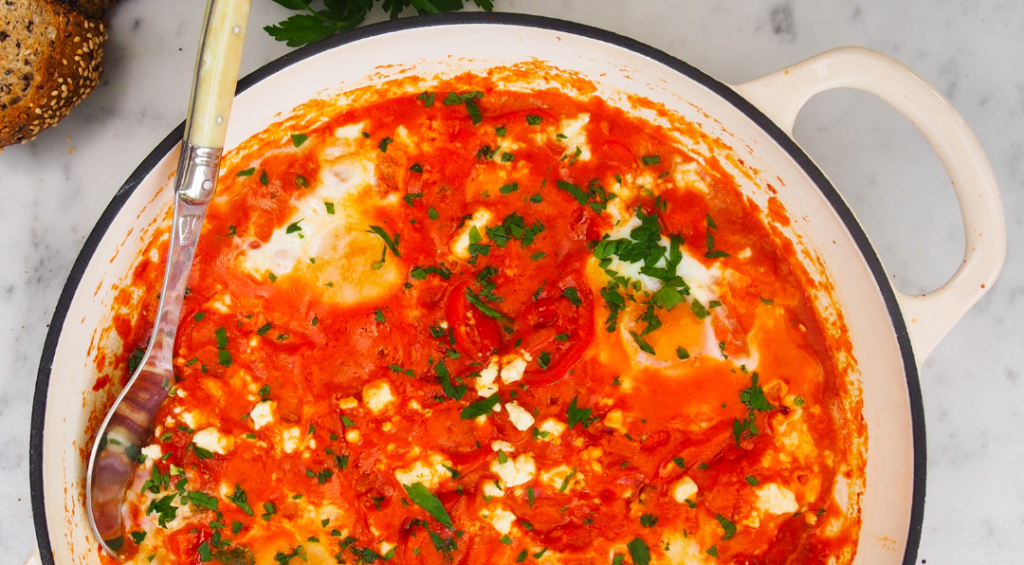 Shakshuka Baked Eggs with Chevre - Udder Delights